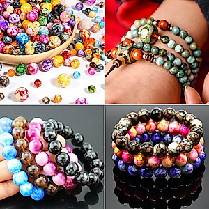 Glass Beads for Jewelry Making, 600pcs 8mm Glass Crystal Pattern Beads 24 Colors Snowflake Marble Gemstone Beads Imitation Jade Craft Beads for DIY Earrings Necklace Bracelet (Snowflake Crystal Bead)