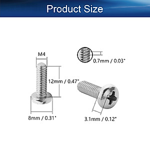 Yinpecly 30Pcs Knob Pull Machine Screw M4 x 12mm Machine Screws Pan Phillips Cross Head Screw 304 Stainless Steel Fasteners Bolts Silver Gray Replacement Screws for Cabinet Pulls Kitchen Handles