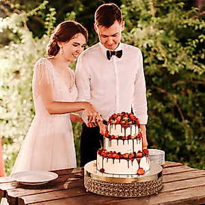 16'' Gold Cake Stand with Stainless Steel Cake Knife & Server – 3Pcs Set Luxurious Cake Holder with Crystal Beads – Multipurpose Dessert Stand Dessert Table Display for Wedding, Party, (Clear)