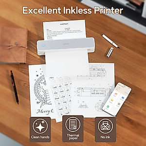 HPRT Portable Printer Wireless for Travel, Support 8.5x11 US Letter&A4 Thermal Paper, Bluetooth Thermal Printer, Compatible with Android and iOS Phone & Laptop, Inkless Printer, White