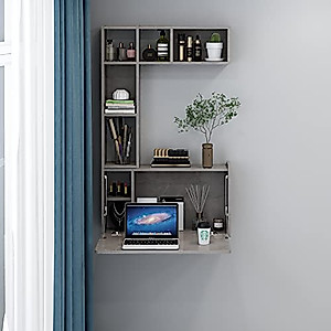 Pmnianhua Floating Desk,Wall Mounted Desk Folding,Space Saving Desk,Folding Wall Desk for Small Space Apartment Bedroom(Dark Grey)