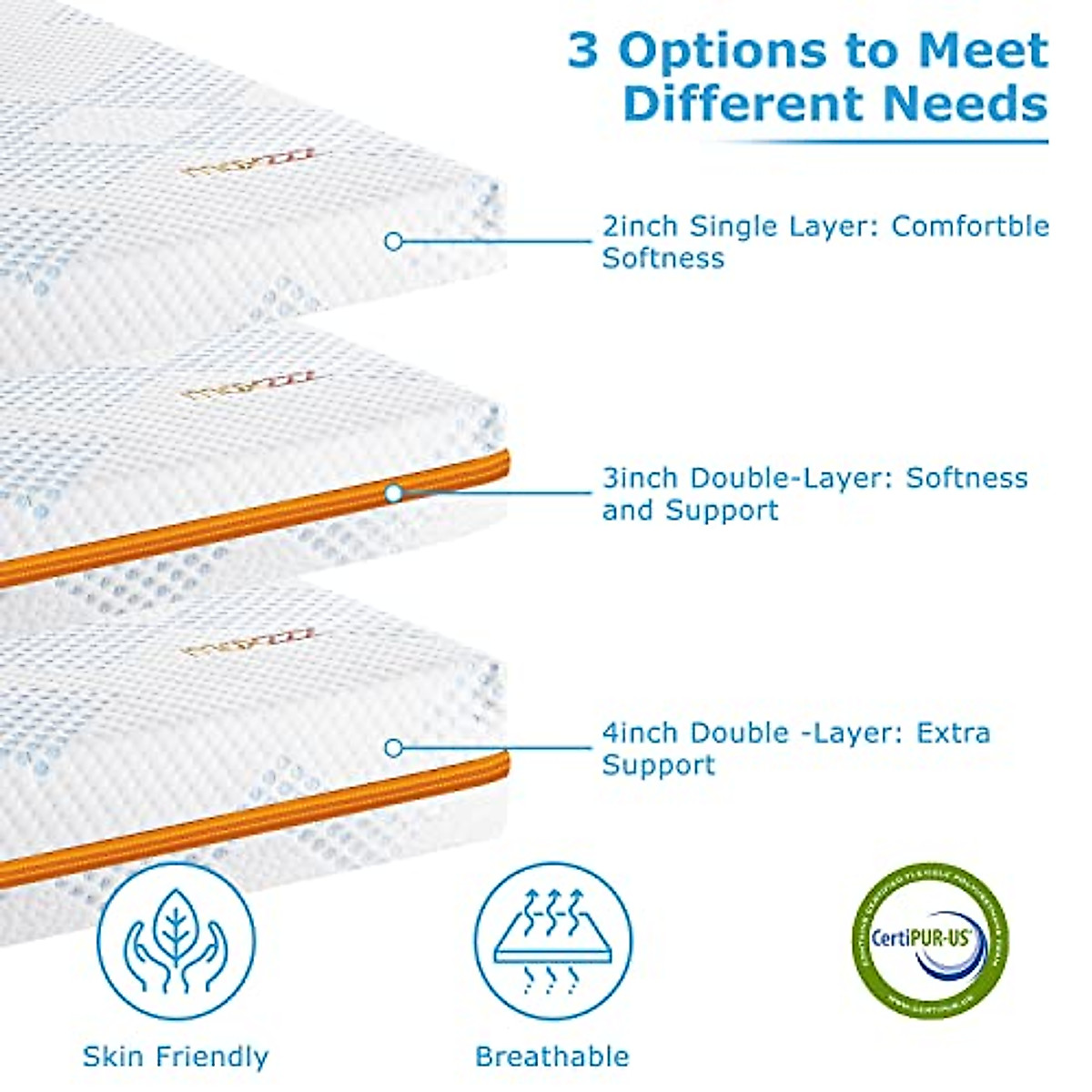 Maxzzz 3 Inch Mattress Topper Full, Gel Cooling Ventilated Designe Bed Topper with Removable Soft Cover, Ventilated Design & High-Density Memory Foam Mattress Topper, CertiPUR-US Certified