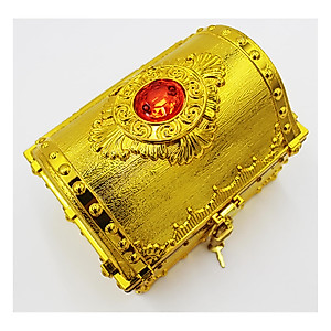 Pemalin Kids Pirate Treasure Chest Large Size Storage Box, Gem-encrusted Gold Decorative Chest with Lock and Key for Kids Birthday, Halloween, Christmas Pirate Party Favors