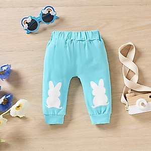 fioukiay Preemie Newborn Baby Boys Easter Outfits Infant My First Easter Baby Bunny Clothes Clothing Pants Set with Hat (White 01, 12-18 Months)