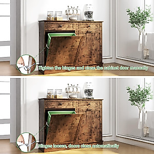 TC-HOMENY Tilt Out Trash Cabinet with Drawer, Free Standing Trash Can Cabinets, Manual and Auto Mode Shutdown Cabinet Door, Recycling Can Cabinet Home, Kitchen, Living Room