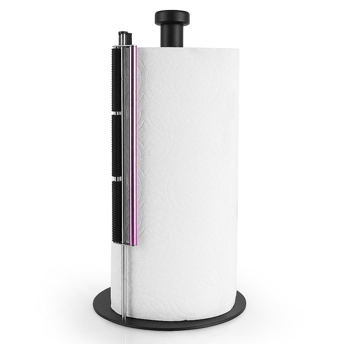 LOEFME Paper Towel Holder Stand, Easy One-Handed Tear Paper Towel Holder Countertop with Suction Cups, Stainless Steel Paper Towel Rack for Kitchen and Dining Room Table, Black