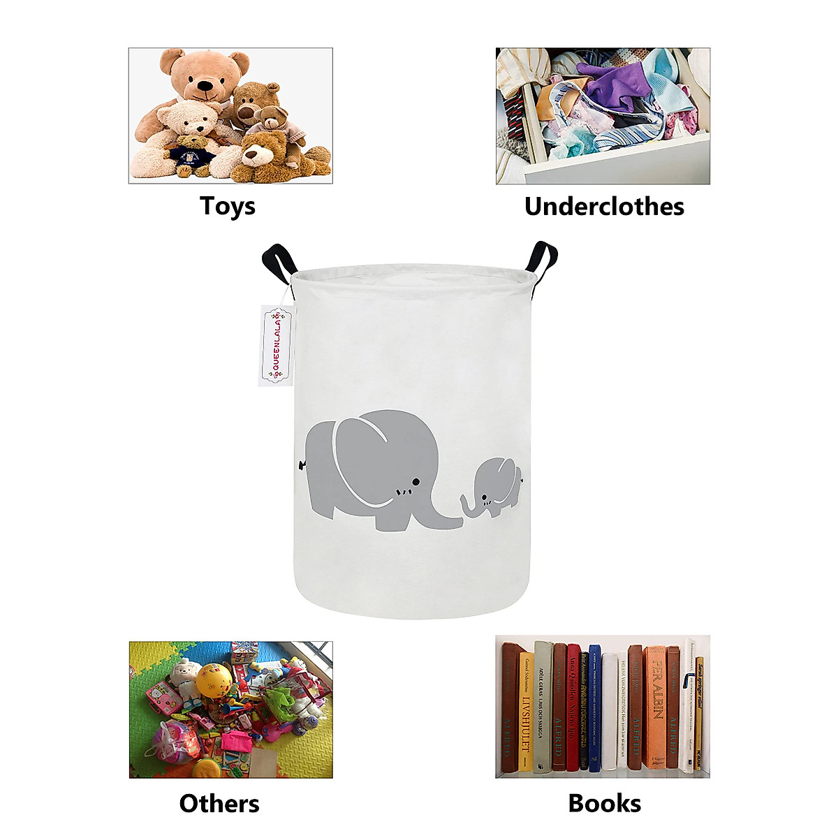 QUEENLALA Large Storage Basket,Laundry Hamper/Bathroom/Home Decor/Collapsible Round Storage Bin,Boys and Girls Hamper/Boxes/Clothing(Parent-child elephant)