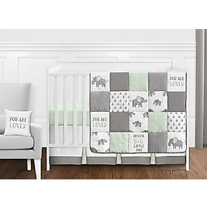 Sweet Jojo Designs Mint, Grey and White Watercolor Elephant Safari Baby Unisex Crib Bedding Set - 11 pieces