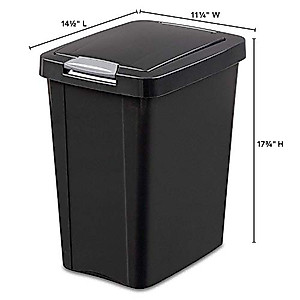 Sterilite 7.5 Gallon TouchTop Narrow Plastic Wastebasket with Secure Titanium Latch for Kitchen, Bathroom, and Office Use, Black (8 Pack)