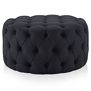 BELLEZE Modern 29 Inch Luxury Button Tufted Ottoman Bench, Upholstered Linen Fabric Footrest Decor for Living Room, Entryway, or Bedroom - Elenor (Brown)