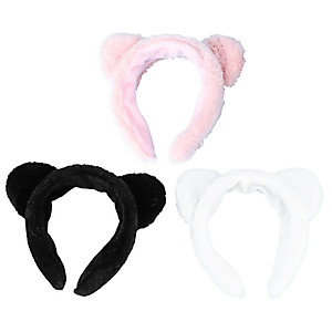 Lurrose 3pcs Animal Ear Headband Plush Makeup Headband Spa Headband Turban Cat Hair Band for Women Gilrs Washing Face Cosmetic Shower Sport