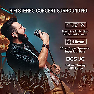 Sabbat True Wireless Earbuds Bluetooth 5.0 Headphones - Besue Deep Bass Wireless Headphones for Sport/Workout, Noise Cancelling Bluetooth Earbuds for Galaxy/iPhone/Android 30H with Wireless Charging