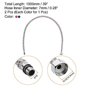 uxcell 39Inch Long Faucet Supply Line Connector, 2pcs G1/2 Female Compression Thread x M10 Male Connector Braided Short 304 Stainless Steel Water Supply Hose Line