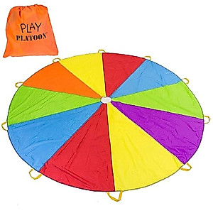 Play Platoon Rainbow Parachute Toy for Kids, Kid Parachute with Handle, 10 ft Play Parachute Game for Kids with 10 Handles, Parachute for Kids, PE Equipment for Elementary School Gym Class, Backyard
