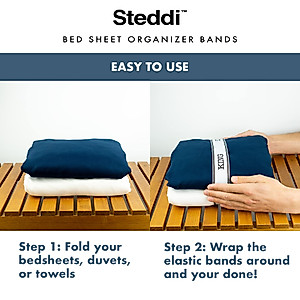 Steddi Bed Sheet Organizer Bands, Sheet Bands for Organizing, Sheet Organizer Bands, Sheet Labels for Bedding, Sheet Size Label Bands for Bed Sheets, Pillow Case, Duvet (King)