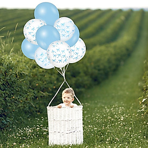 JarThenaAMCS 30Pcs Party Decoration Blue Bow Latex Balloon 12 in Blue White Bowknot Party Balloon Cute Bowtie Printed Clear Balloon for Birthday Bachelorette Bridal Party Decor