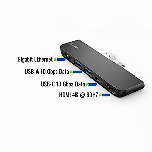 Juiced Systems ZipHUB PRO | Surface Pro 7 Multiport Adapter | USB-A 10 Gbps | Gigabit Ethernet | USB-C Data (10Gbps)