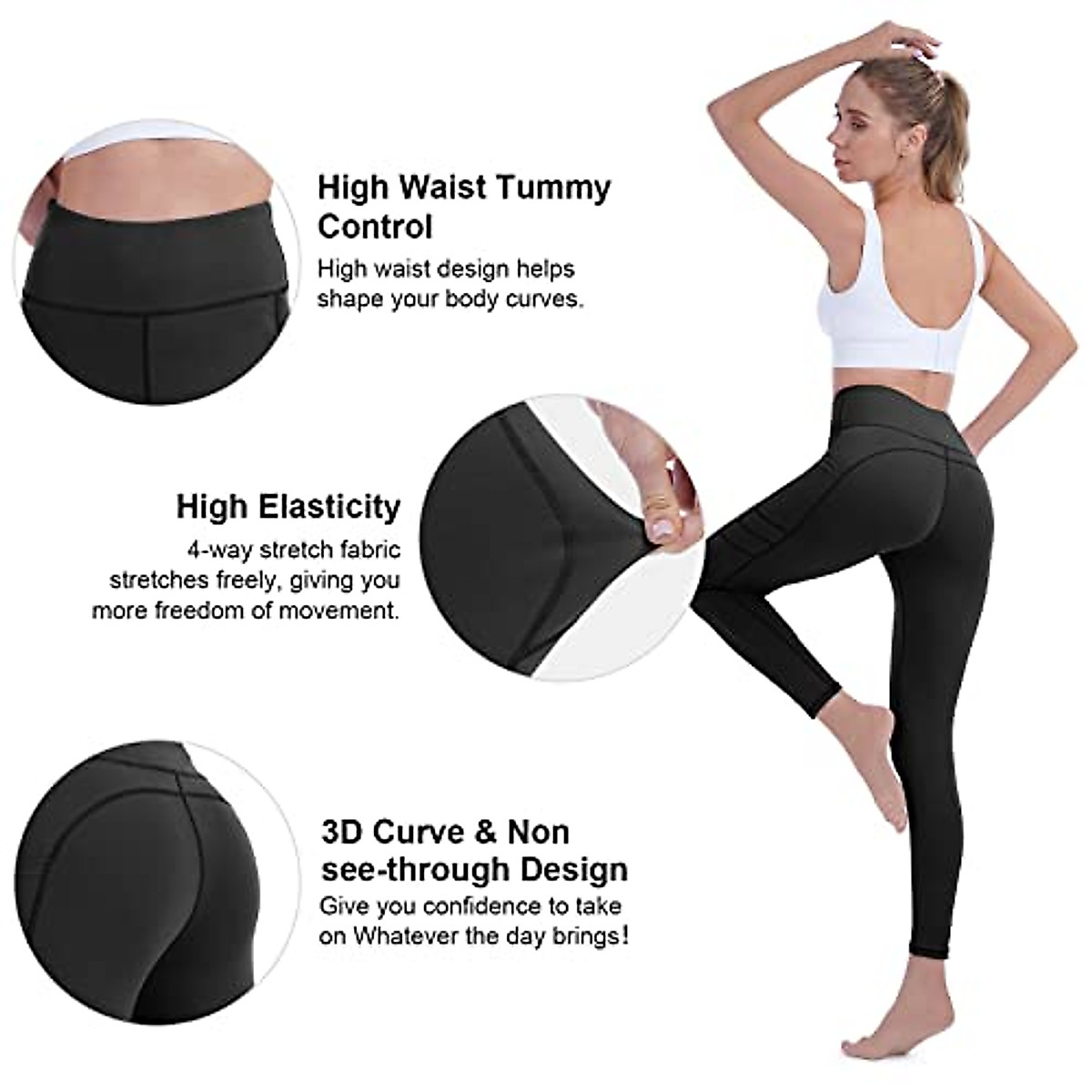 vnnink Leggings for Women,high Waisted Yoga Pants with pocktes,Black Tummy Control Workout Compression Leggings,Running,Gym,Womens Soft Hiking,Athletic,Fittin Spandex Leggings-05S
