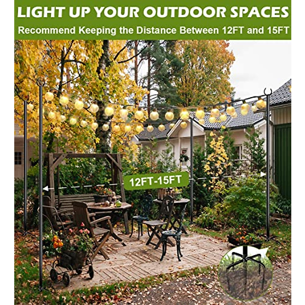 Eazielife Sprimden Outdoor String Light Pole, 10 FT Heavy Duty Hanging Light Stand Pole for Outside Garden Lawn, Patio, Christmas, Wedding, Party (2 Packs)