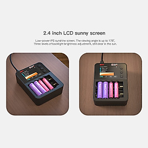 ISDT C4 EVO AAA Universal Battery Balance Charger, 6-Bay Smart Battery Charger with Type-C QC3.0 Output for AA Li-ion Rechargeable Batteries - Household Battery re-charger With Display Screen (C4 EVO)