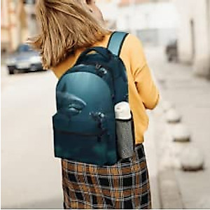 Undersea Shark Laptop backpack,Funny Ocean Wildlife Shark Diver Face to Face Backpack with Padded Shoulder Straps One Size