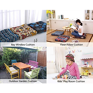 HIGOGOGO Blue Mandala Square Floor Pillow, Bohemian Style Seating Pouf Meditation Pillow Indian Cushion for Floor Yoga Seating Pad Boho Decor for Home Party Garden, 22x22 Inch, Navy Blue