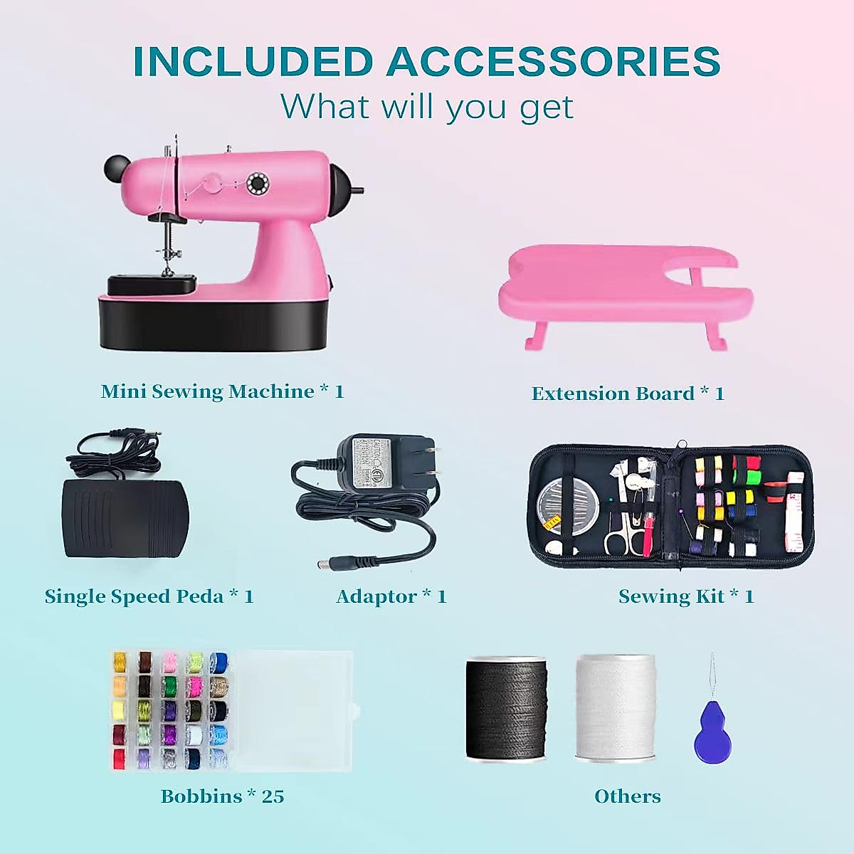 Sewing Machines Mini, portable Sewing Machine，sewing machine child's，kit easy hand held sewing machine manual sewing machine leather jeans plastic Upgraded Electric Sewing Machine with Sewing Bag, Expansion Board, LED Light (Pink)