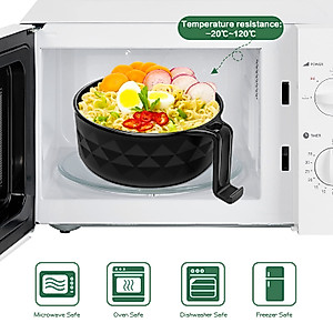 Microwave Ramen Bowl Set, Instant Noodle Bowl Ramen Bowl with Chopsticks, Drainage Bowl, Lid & Handle, College Dorm Room Essentials, Dishwasher-Safe, BPA-Free (Black/1 Set)