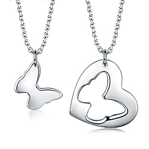 CHICLOVE Mother Daughter Jewelry Sets for Two, Cutout Heart Necklaces, 2 Sterling Silver Necklaces (C - mom and daughter jewelry)