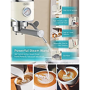 Gevi 20 Bar Compact Professional Espresso Coffee Machine with Milk Frother for Espresso, Latte and Cappuccino Burr Coffee Grinder with 35 Precise Grind Settings, Beige