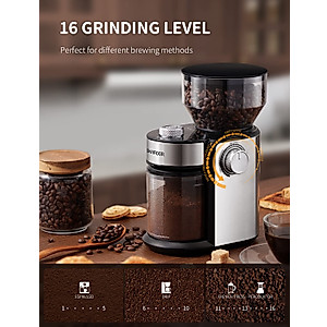 SHARDOR Coffee Grinder, Adjustable Burr Mill with 16 Precise Grind Setting for 2-14 Cup, Silver