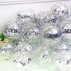 50pcs Silver Foil Confetti Balloons,12 inch Latex Balloon with Silver Confetti Inside for Birthday Family Party Wedding Party Baby Shower Decoration Supplies