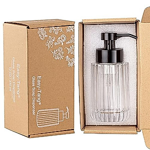Easy Tang Glass Foaming Soap Dispenser with Black Pump, 12 OZ Vintage-Inspired Modern Glass Refillable Bottle for Bathroom Vanity Countertop and Kitchen