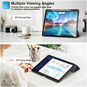 Supveco New iPad Pro 12.9 Inch Case 2022/2021 (6th/5th Gen) with Pencil Holder [Support iPad 2nd Gen Pencil Charging/Pair],Trifold Stand Smart Case with Soft TPU Back,Auto Wake/Sleep-(Black)