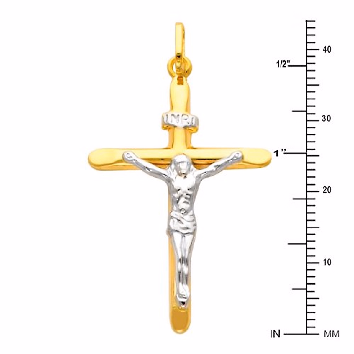 GoldenMine Fine Jewelry Collection 14k Two Tone Gold Crucifix Cross Religious Charm Pendant