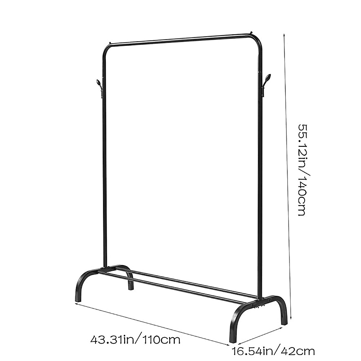 WEASHUME Metal Clothing Rack Stand with Top Rod and Storage Bottom Shelf Clothes Drying Rack,Garment Rack Portable Coat Rack for Bedroom Black