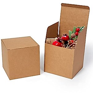 Shallive 4x4x4 Inch 50 Pcs Brwon Kraft Boxes Small Gift Boxes with Lids for Ornament Paper Mug Gift Boxes Individual Cupcake Boxes Craft Boxes Candle Packaging Empty Cube Mini Gift Box for Wedding Birthday Party Favors