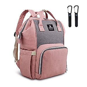 Hafmall Diaper Bag Backpack, Large Baby Diaper Bag with Stroller Hooks, Multifunctional Travel Nappy Bag, Stylish & Waterproof, Pink Gray