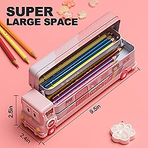 Cute Bus Toy with Built-in Pencil Holder Kids Pink Bus Cute Girls Pencil Case Bus Toy Pencil case Bus with builtin Sharpener