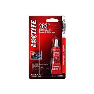 LOCTITE 263 Threadlocker for Automotive: High-Strength, Oil Tolerant, High-Temperature, Fluorescent, Anaerobic, Heavy Duty Applications | Red, 6 ml Tube (PN: 2203451)