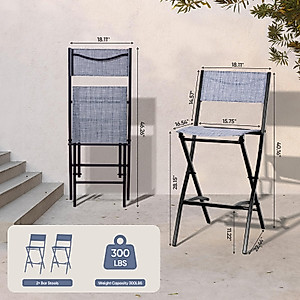 Outdoor Patio Bar Stools Set of 2, Folding Counter Height Stool with Footrest and Heavy-duty Metal Frame, Outdoor Bar Chairs with Breathable Textilene Fabric, Patio Bar Sets for Balcony, Poolside