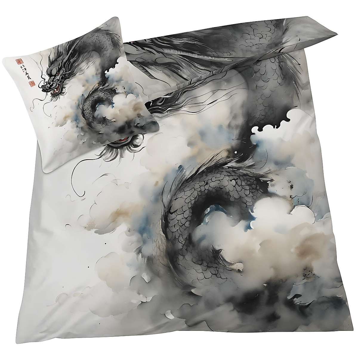 OmErsa Dragon Duvet Cover Queen Size Set, Chinese Bedding Bedroom Decor, Comforter Cover & 2 Pillowcases 3 Pieces, Home Collection Quilt Cover