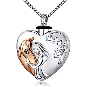 JUSTKIDSTOY Cremation Jewelry Sterling Silver Girls Embraced Horse Urn Necklace for Ashes Cremation Keepsake Necklace Gifts for Women