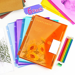 Tamaki 6 Pack 3 Ring Binder Pocket Clear Pouch, Letter Size, Snap Button Binder Folders Organizer with Label for School Supplies