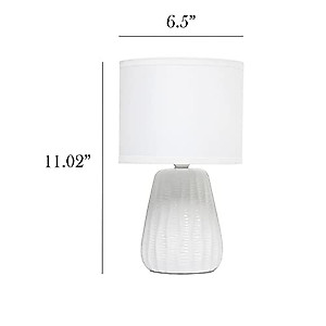 Simple Designs LT1138-OFF 11.02" Traditional Mini Modern Ceramic Texture Pastel Accent Bedside Table Desk Lamp w Matching Fabric Shade for Decor,Bedroom, Nightstand, Living Room, Entryway, Off White
