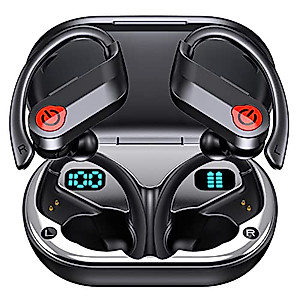 Bluetooth Headphones Wireless Earbuds Sports,120H Playtime Over-Ear Bluetooth 5.3 Ear Buds with Earhook Wireless Headphones LED Display Workout Audifonos Bluetooth inalambricos for Samsung Android