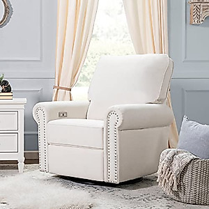 Namesake Linden Electronic Recliner and Swivel Glider with USB Port in Performance Cream Eco-Weave, Water Repellent & Stain Resistant, Greenguard Gold & CertiPUR-US Certified