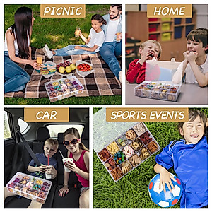 XUZC Snackle Box Container, Adjustable Divided Snack Box Serving Tray with Lid, Reusable 15 Compartments Snack Tray, Charcuterie Travel Snack Boxes for Kids, School, Picnic,Road Trip