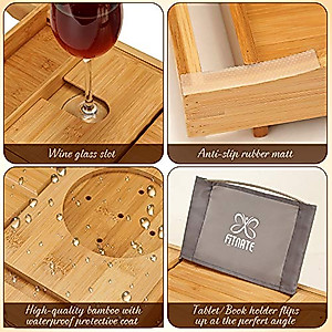 FITNATE Luxury Bathtub Tray, Wooden Bathtub Tray with Extendable Sizes, Adjustable, Non-Slip & Durable, Bathtub Tray Caddy with Wooden Body Brush for Luxury Bath or Reading,Distinctive Gift