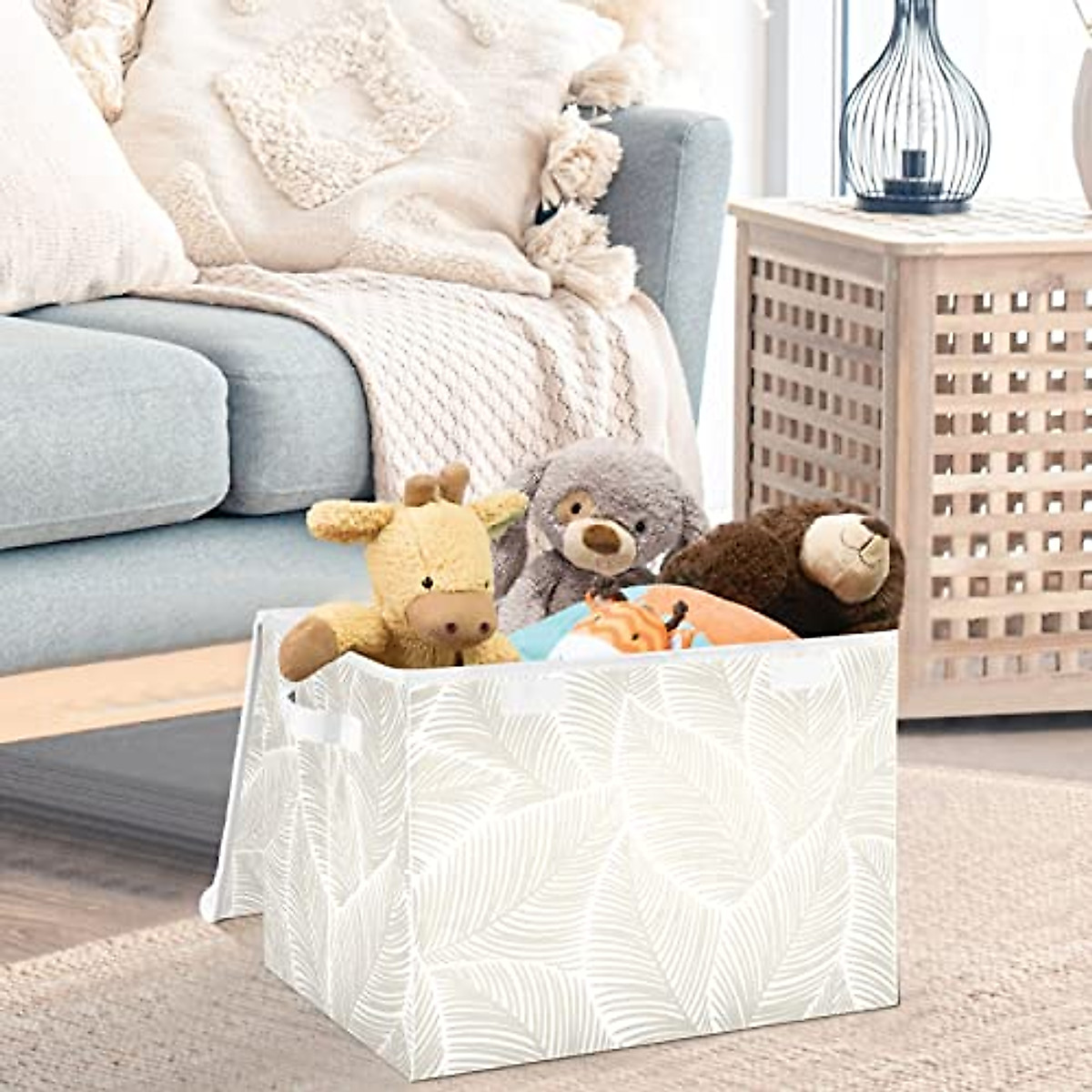 CaTaKu Abstract Grey Leaves Storage Bins with Lids and Handles, Fabric Large Storage Container Cube Basket with Lid Decorative Storage Boxes for Organizing Clothes